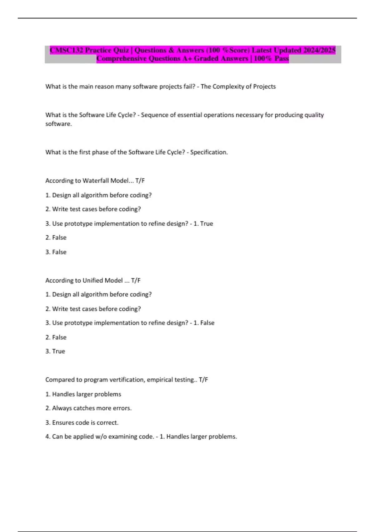 Cmsc132 Practice Quiz Questions And Answers 100 Score Latest Updated 2024 2025 Comprehensive