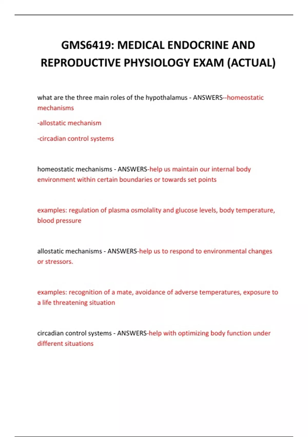 GMS6419: MEDICAL ENDOCRINE AND REPRODUCTIVE PHYSIOLOGY EXAM (ACTUAL ...