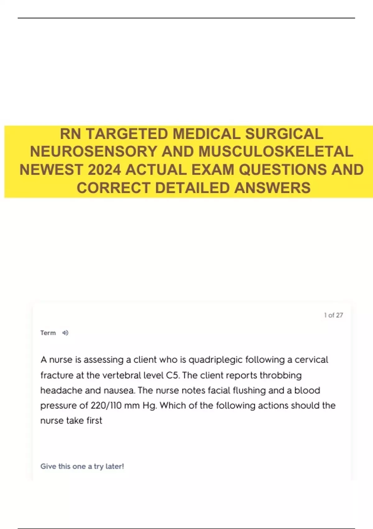 RN TARGETED MEDICAL SURGICAL NEUROSENSORY AND MUSCULOSKELETAL NEWEST ...