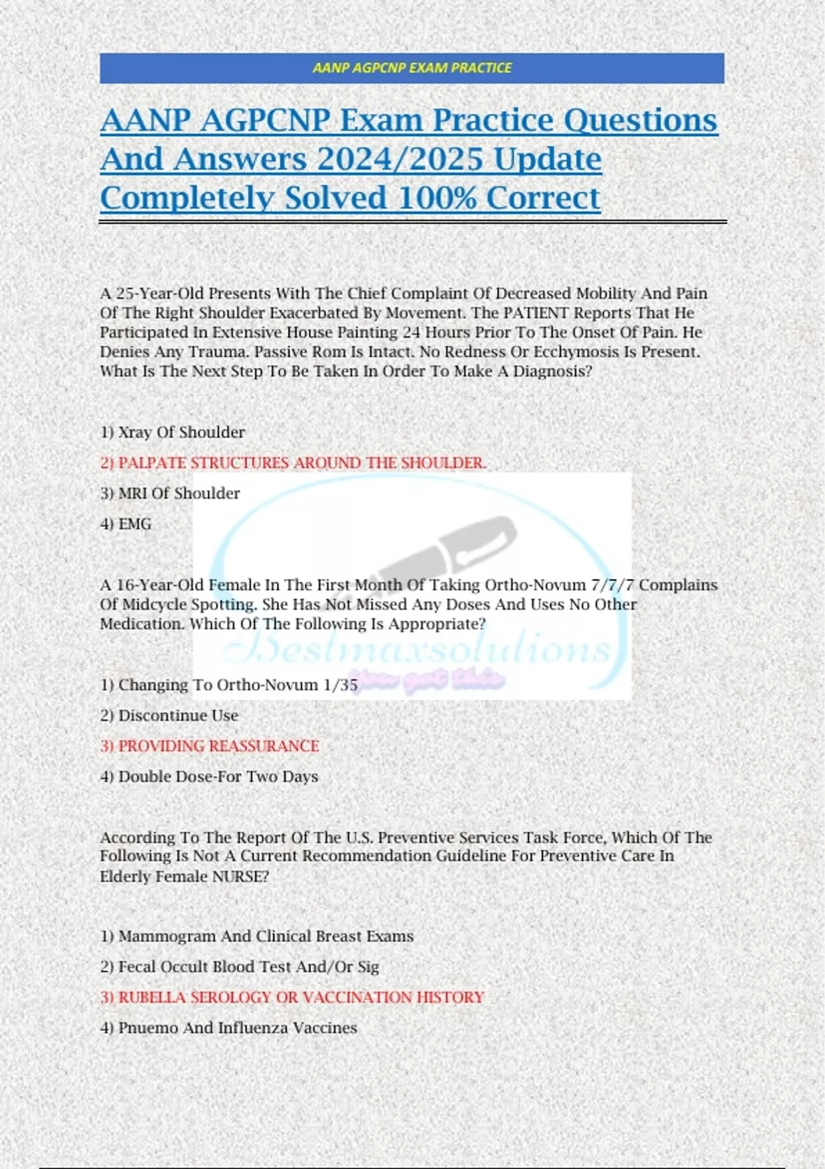 AANP AGPCNP Exam Practice Questions And Answers 2024/2025 Update ...