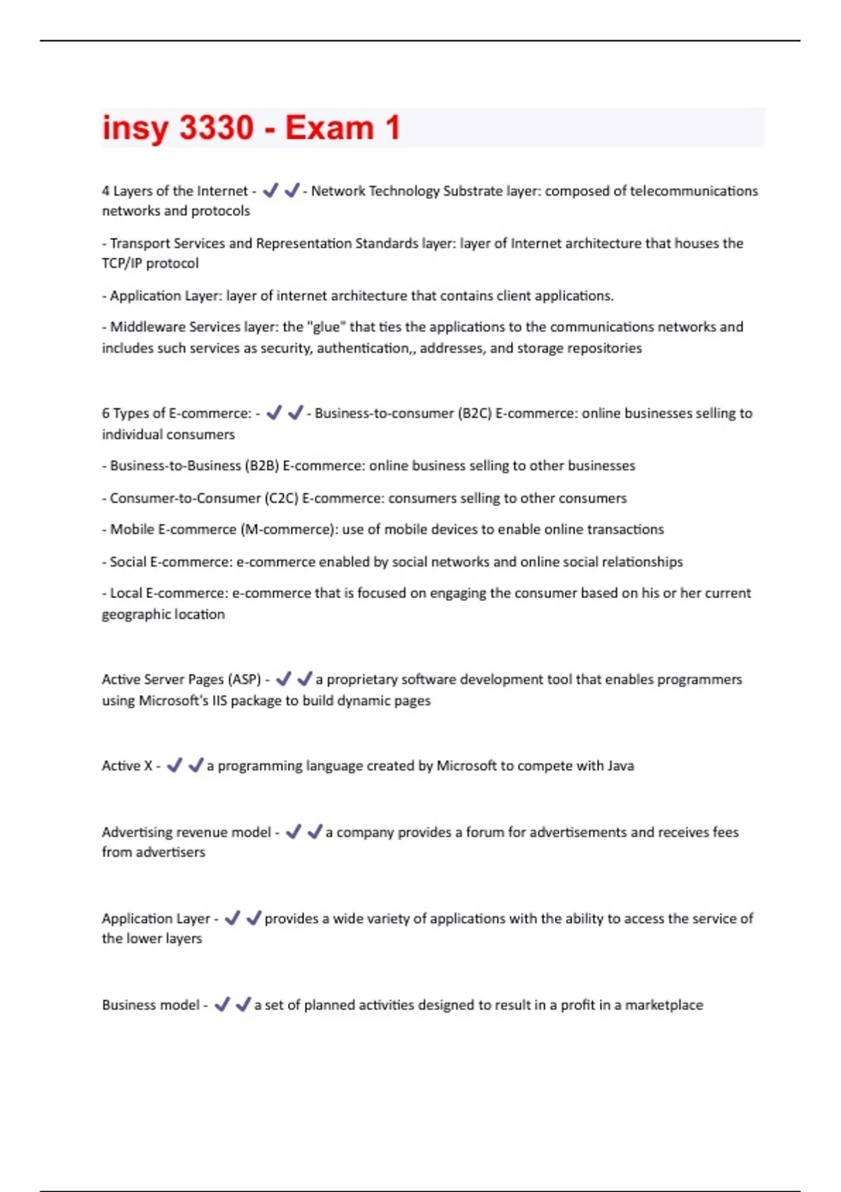 insy 3330 - Exam 1 Questions and Answers New (2024/2025) Solved 100% Correct - Insy 3330 - Stuvia US