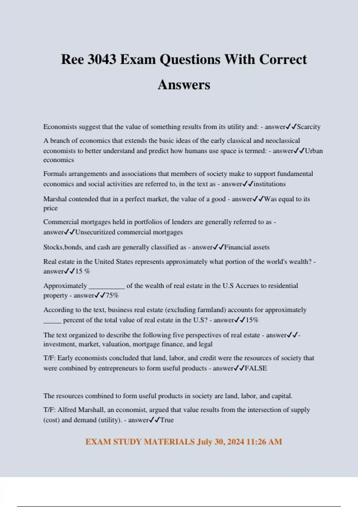 Ree 3043 Exam Questions With Correct Answers - Ree 3043 - Stuvia US