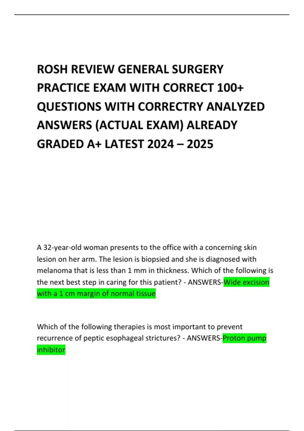 ROSH REVIEW GENERAL SURGERY PRACTICE EXAM WITH CORRECT 100+ QUESTIONS ...