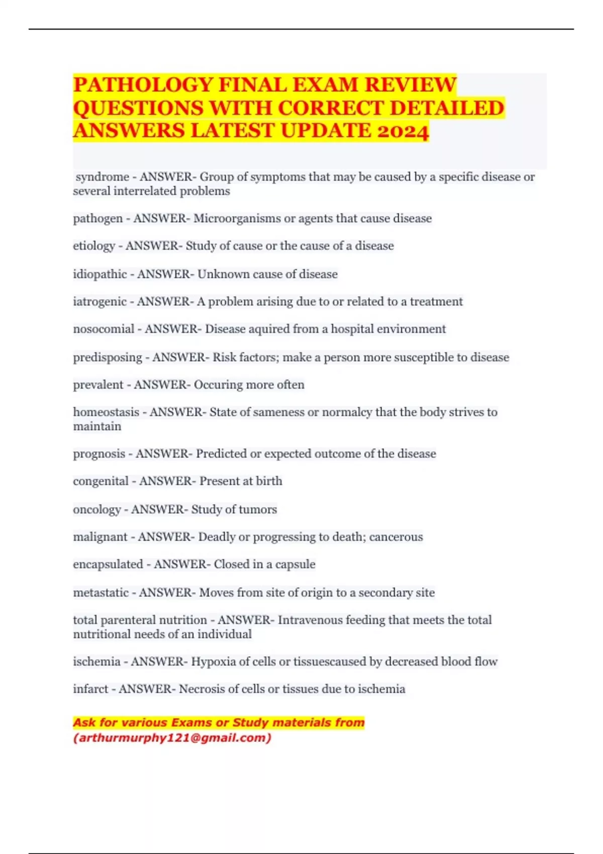 PATHOLOGY FINAL EXAM REVIEW QUESTIONS WITH CORRECT DETAILED ANSWERS ...