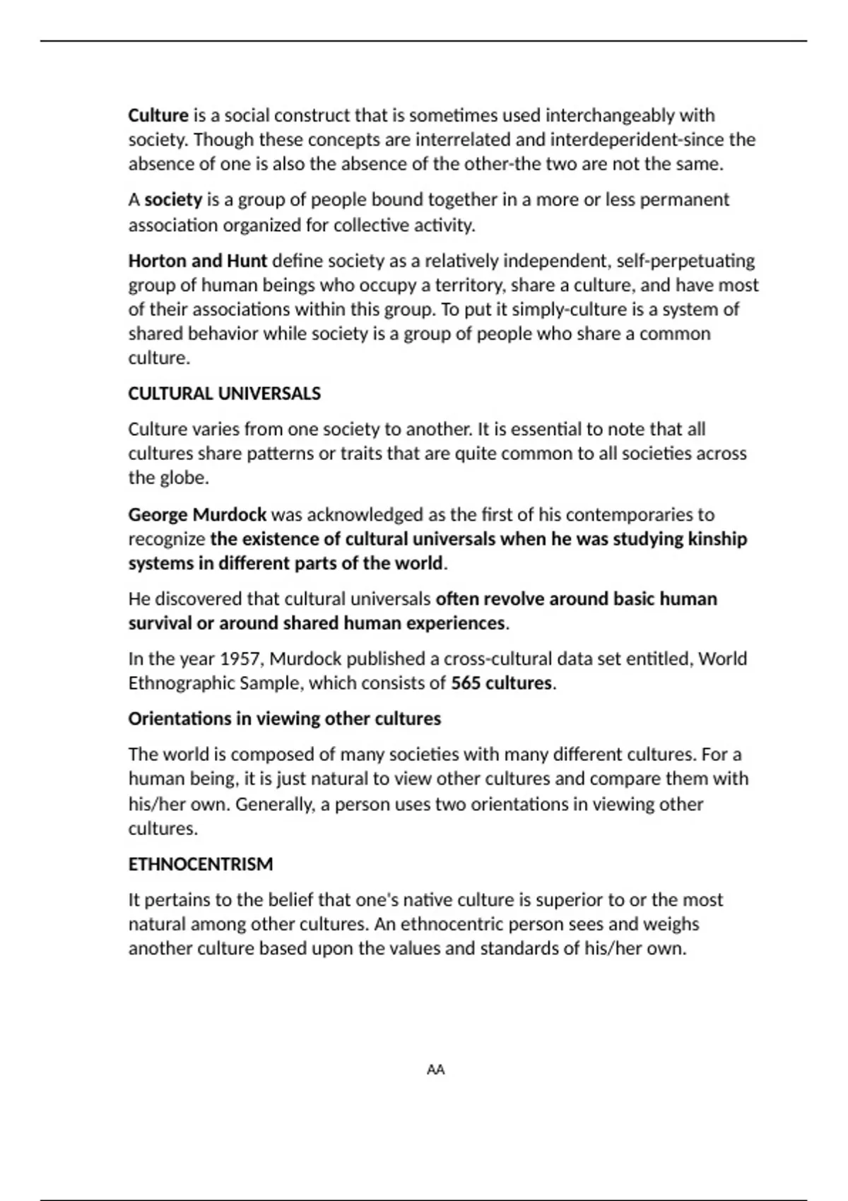 EXPLORING CULTURAL UNIVERSALS - Understanding Culture, Society and ...