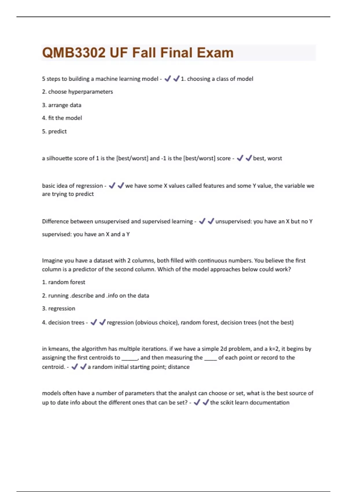 QMB3302 UF Fall Final Exam Updated 2024/2025 Actual Questions and ...