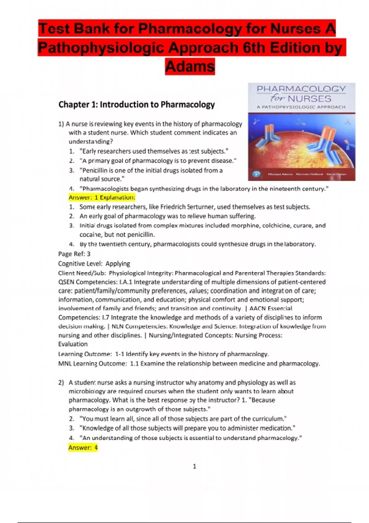 Test Bank for Pharmacology for Nurses A Pathophysiologic Approach 6th ...