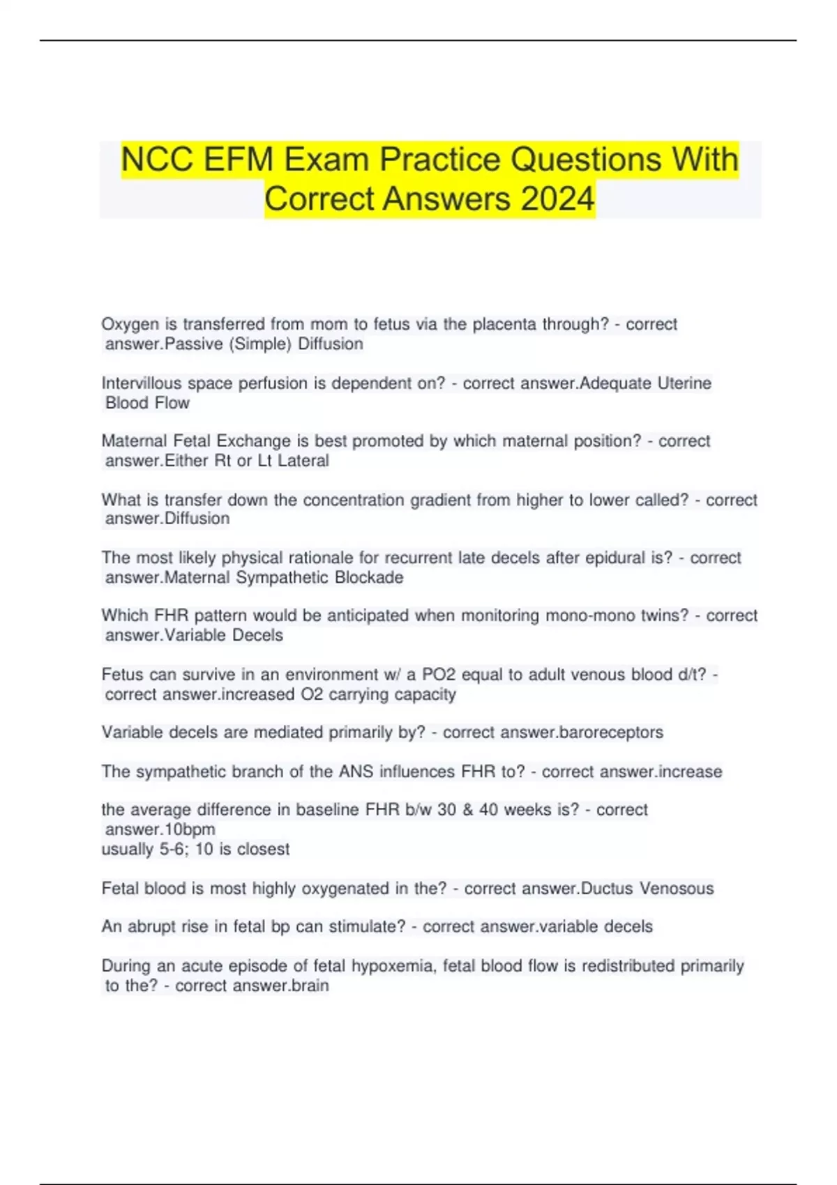 NCC EFM Exam Practice Questions With Correct Answers 2024 - NCC EFM ...