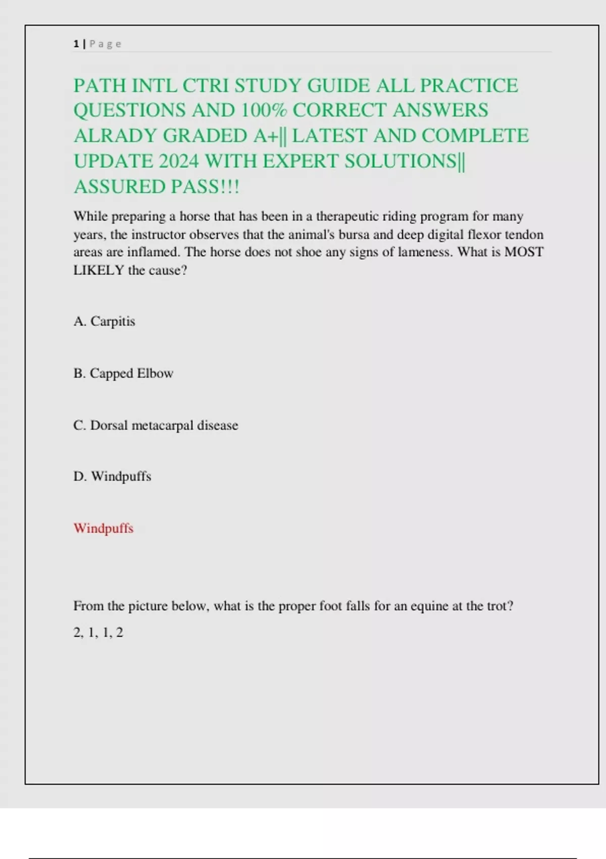 PATH INTL CTRI STUDY GUIDE ALL PRACTICE QUESTIONS AND 100% CORRECT ...