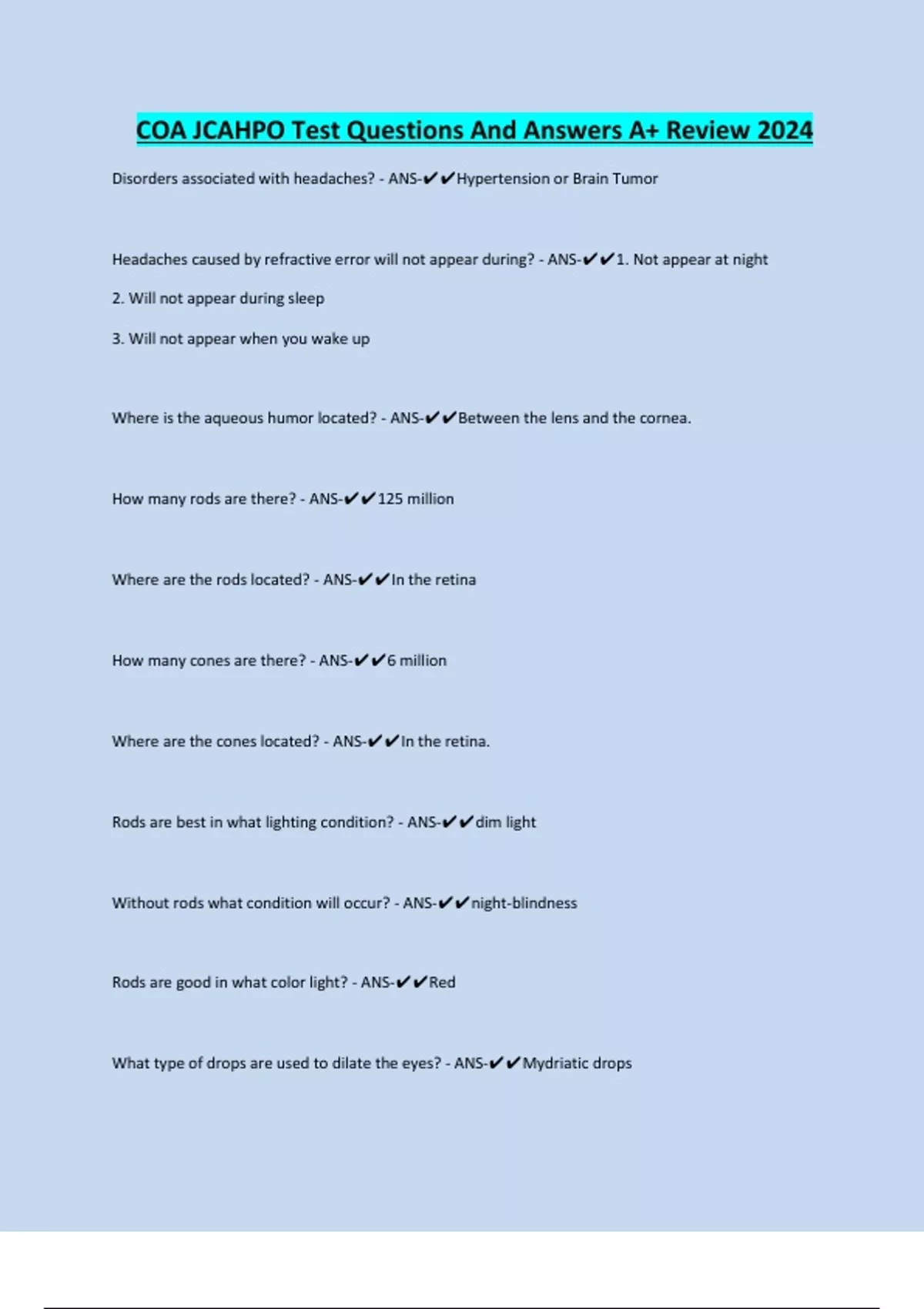 COA Exam Study (JCAHPO) (Exam Review Qs&As) & COA JCAHPO Test Questions ...