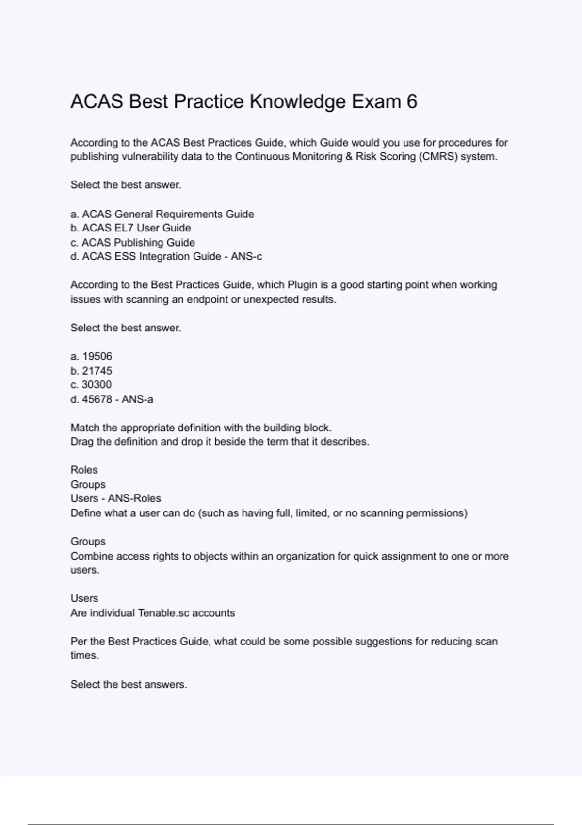 ACAS Best Practice Knowledge Exam 6 Questions with 100% Correct Answers ...