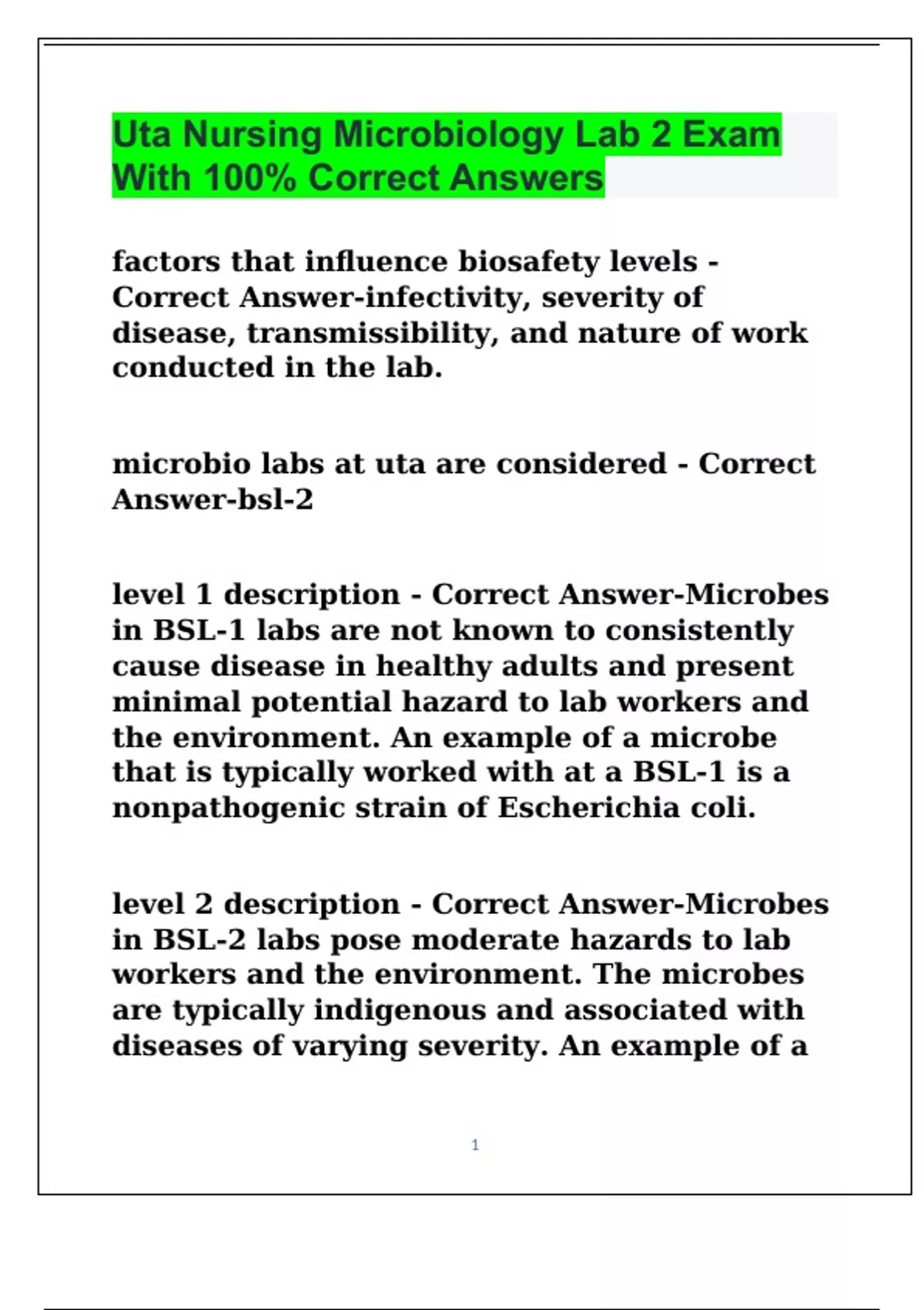 Uta Nursing Microbiology Lab 2 Exam With 100% Correct Answers 2024 ...
