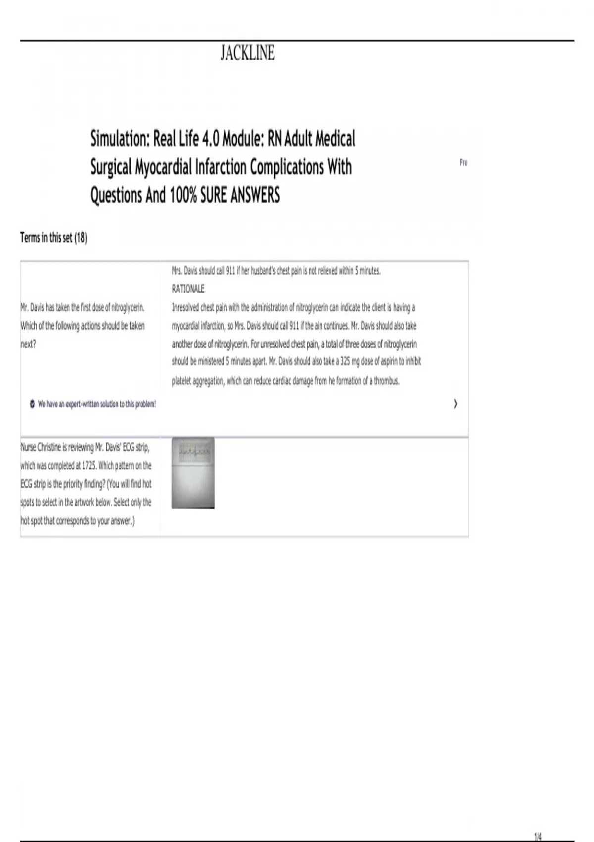 Simulation: Real Life 4.0 Module: RN Adult Medical Surgical Myocardial ...