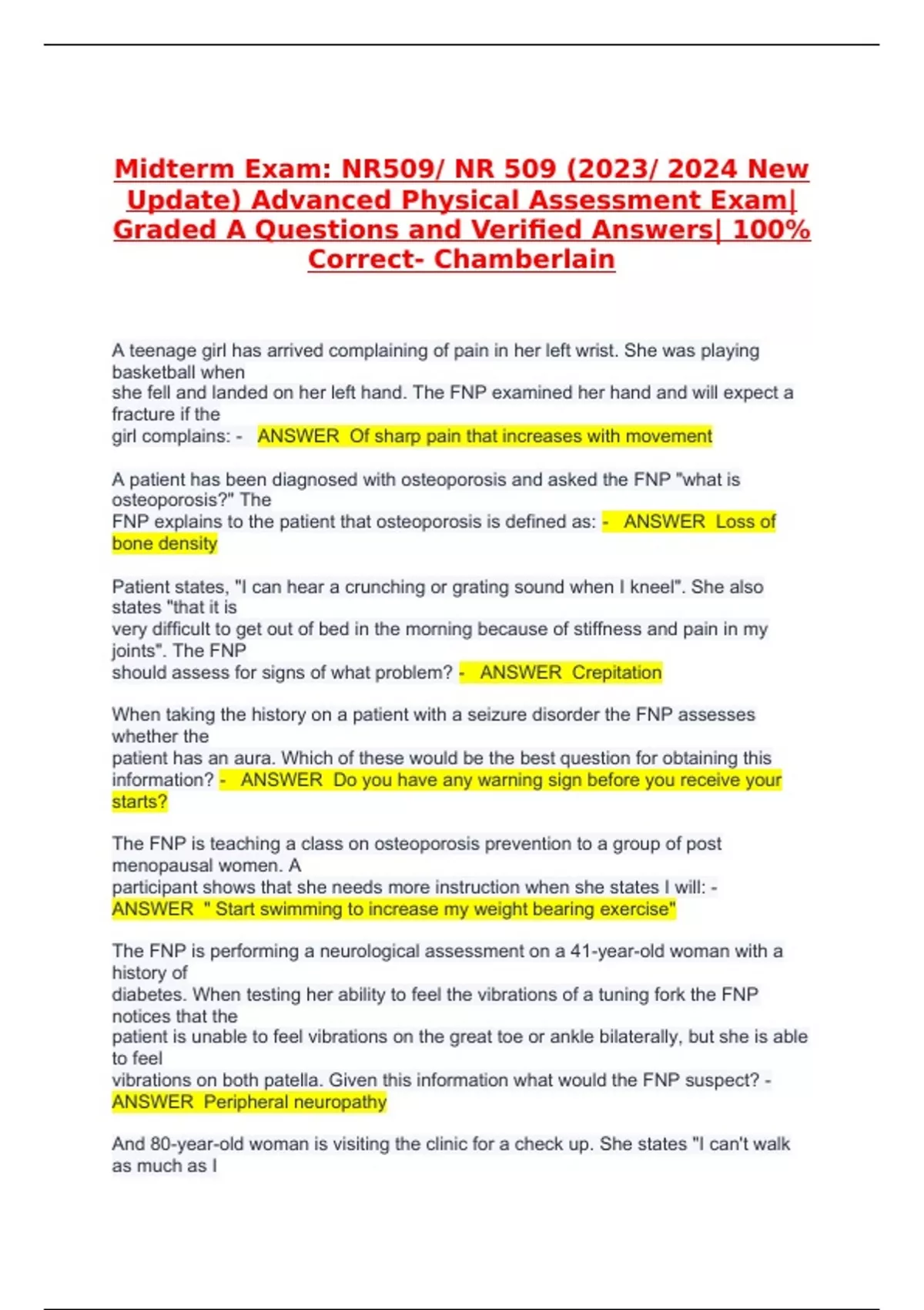 Midterm Exam: NR509/ NR 509 (2023/ 2024 New Update) Advanced Physical ...