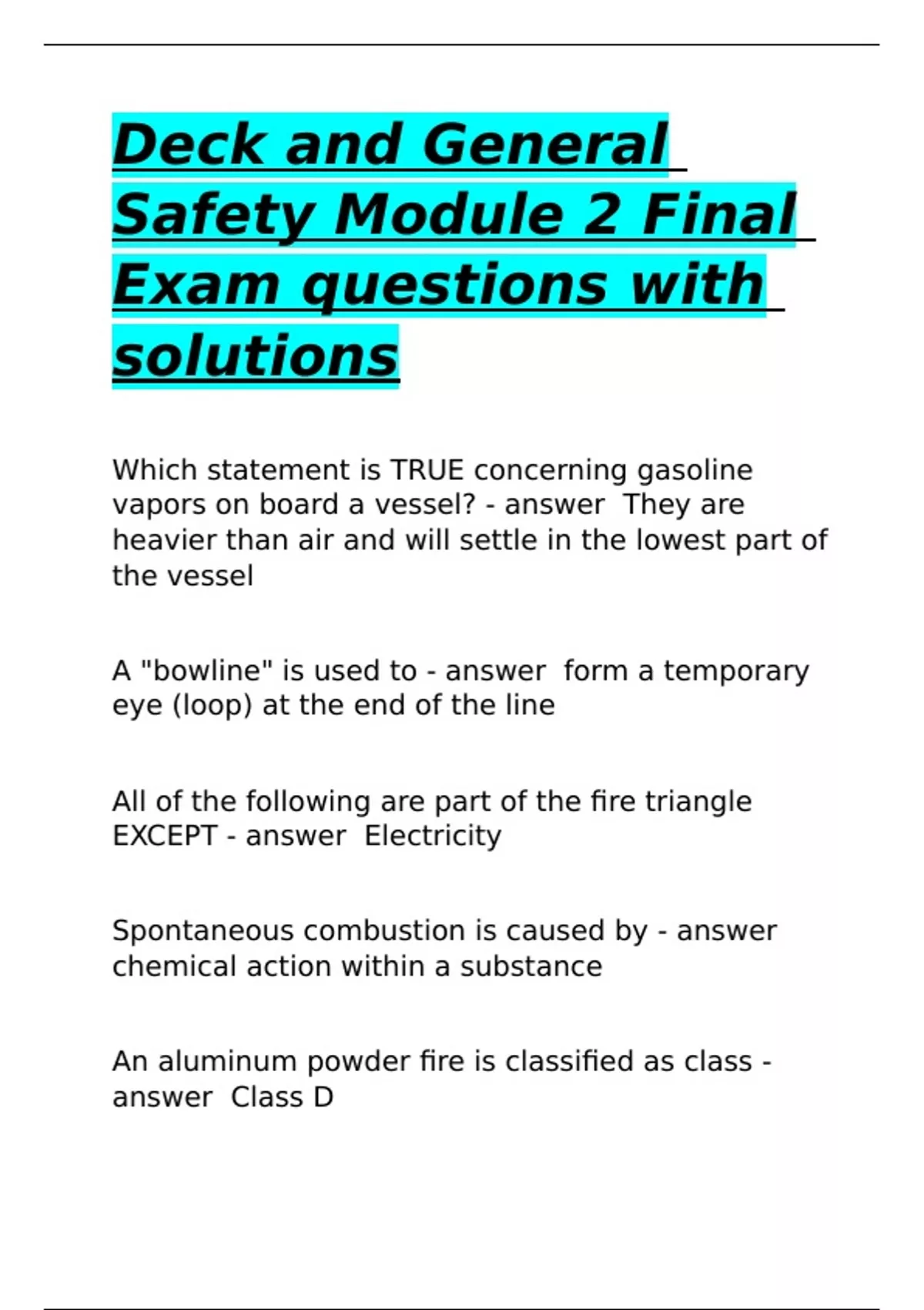 Deck and General Safety Module 2 Final Exam questions with solutions ...