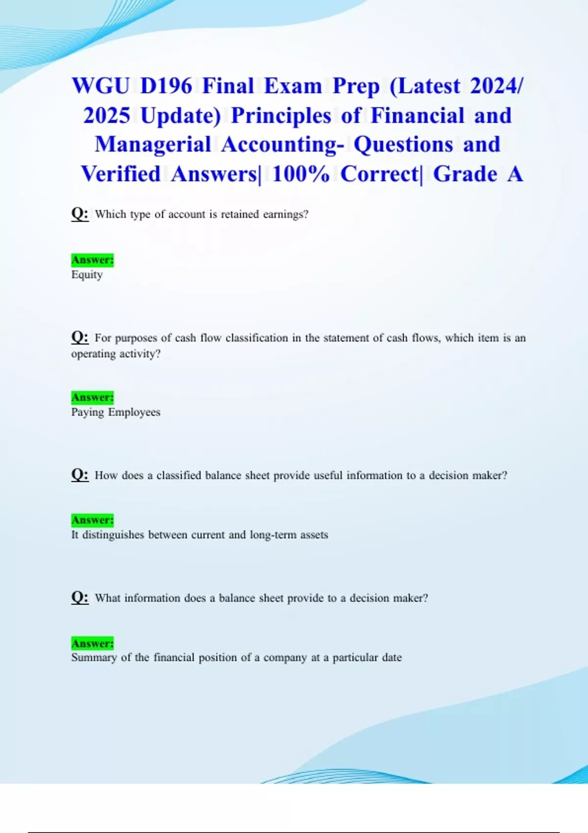 WGU D196 Final Exam Prep (Latest 2024/ 2025 Update) Principles of ...