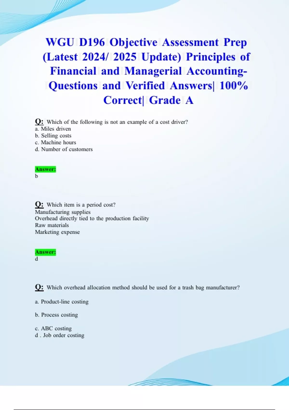 WGU D196 Objective Assessment Prep (Latest 2024/ 2025 Update ...