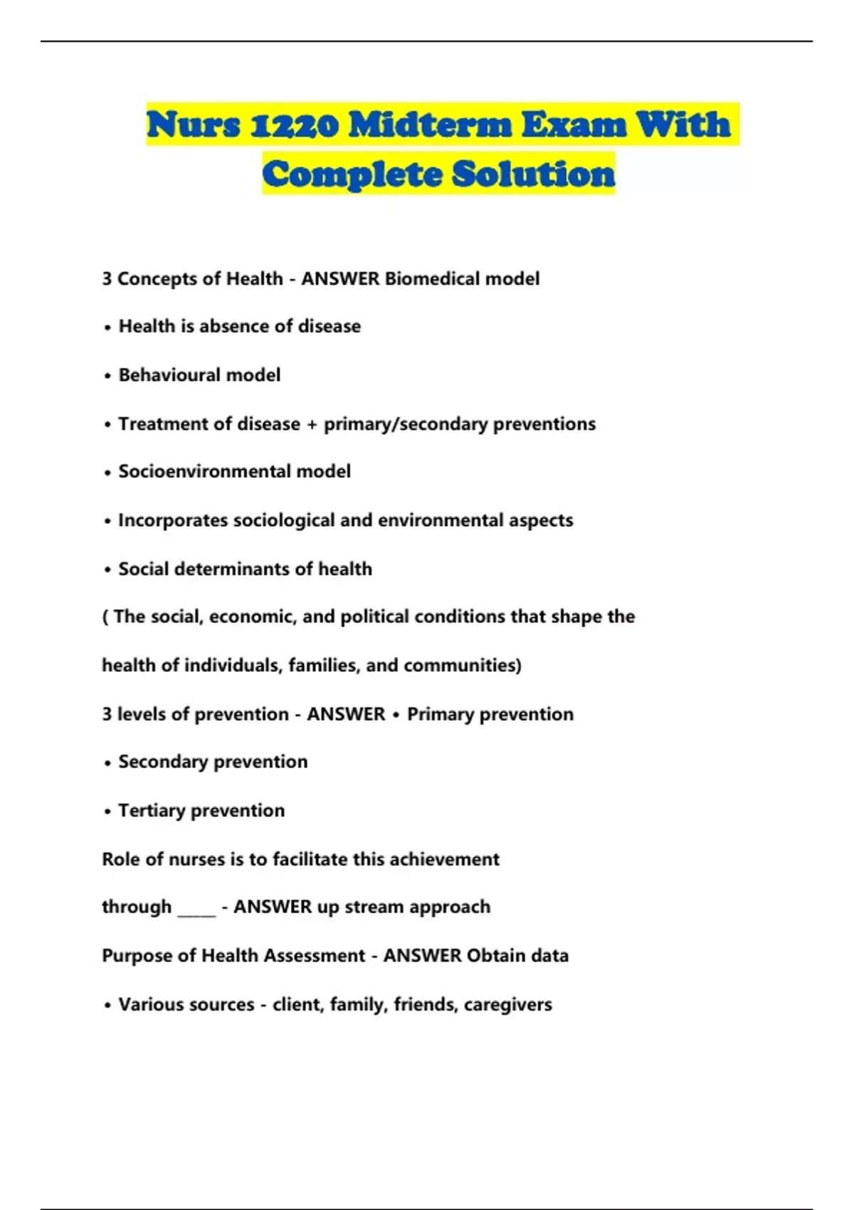 NURS 1220 BUNDLED EXAMS WITH COMPLETE SOLUTION - Stuvia US