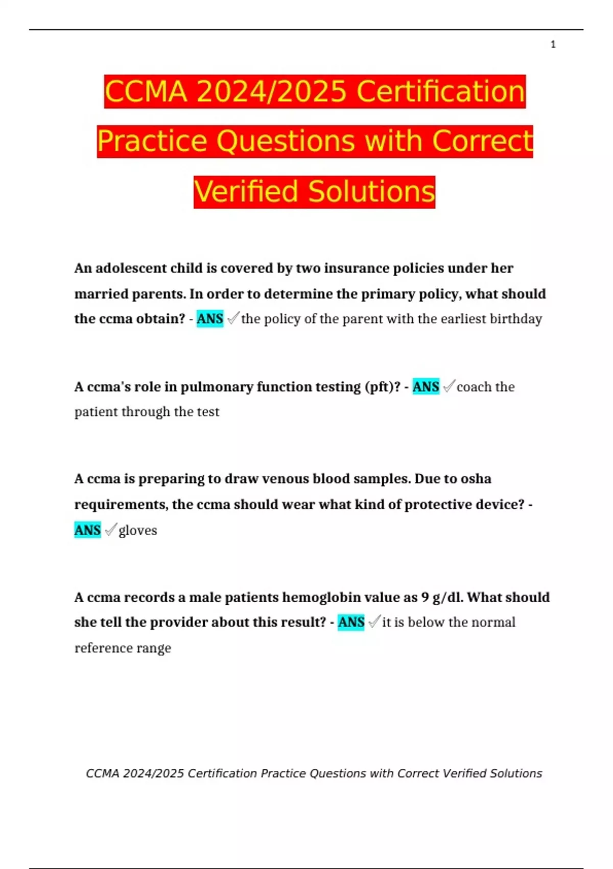 CCMA 2024/2025 Certification Practice Questions with Correct Verified ...