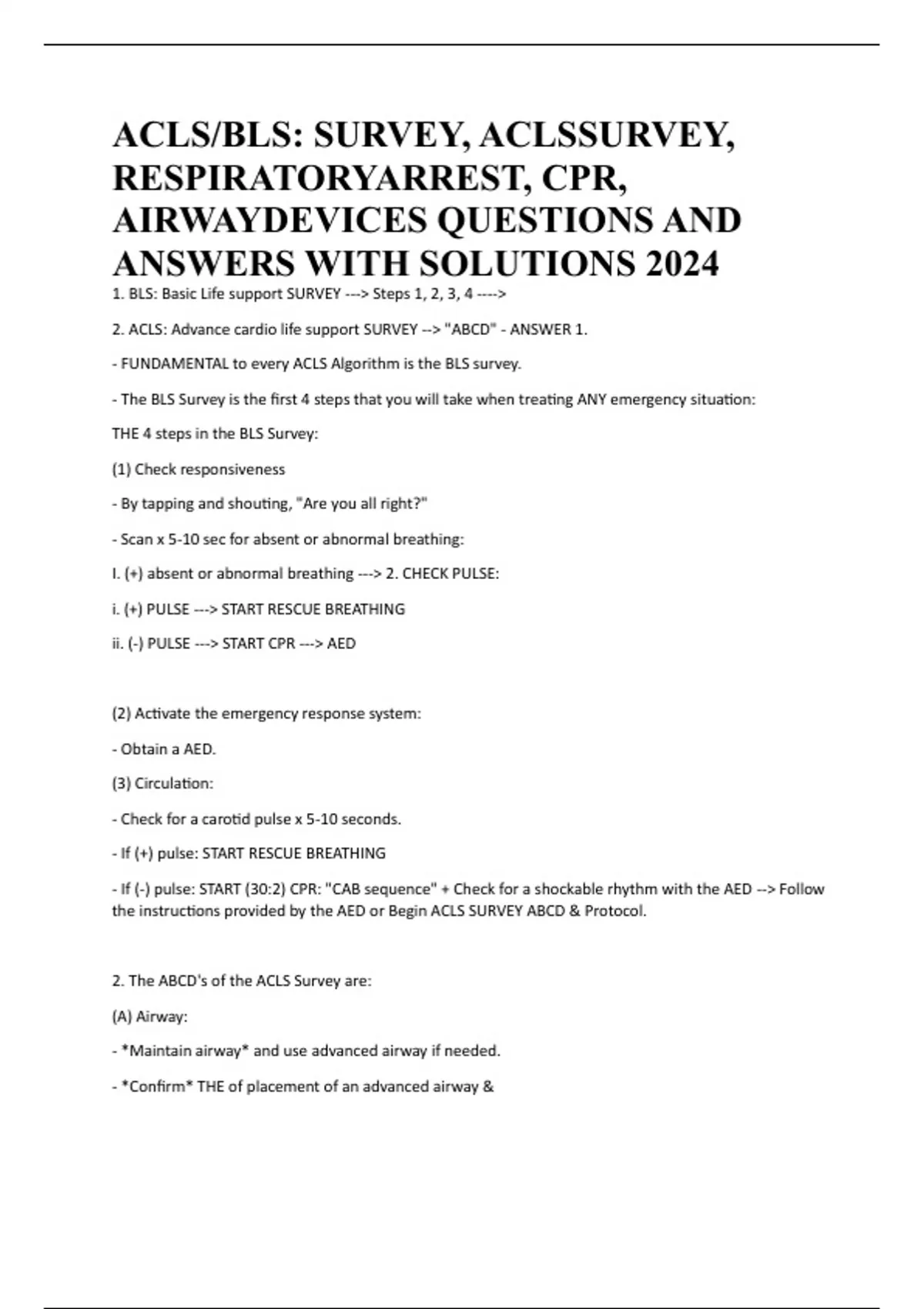 ACLS/BLS: SURVEY, ACLSSURVEY, RESPIRATORYARREST, CPR, AIRWAYDEVICES ...