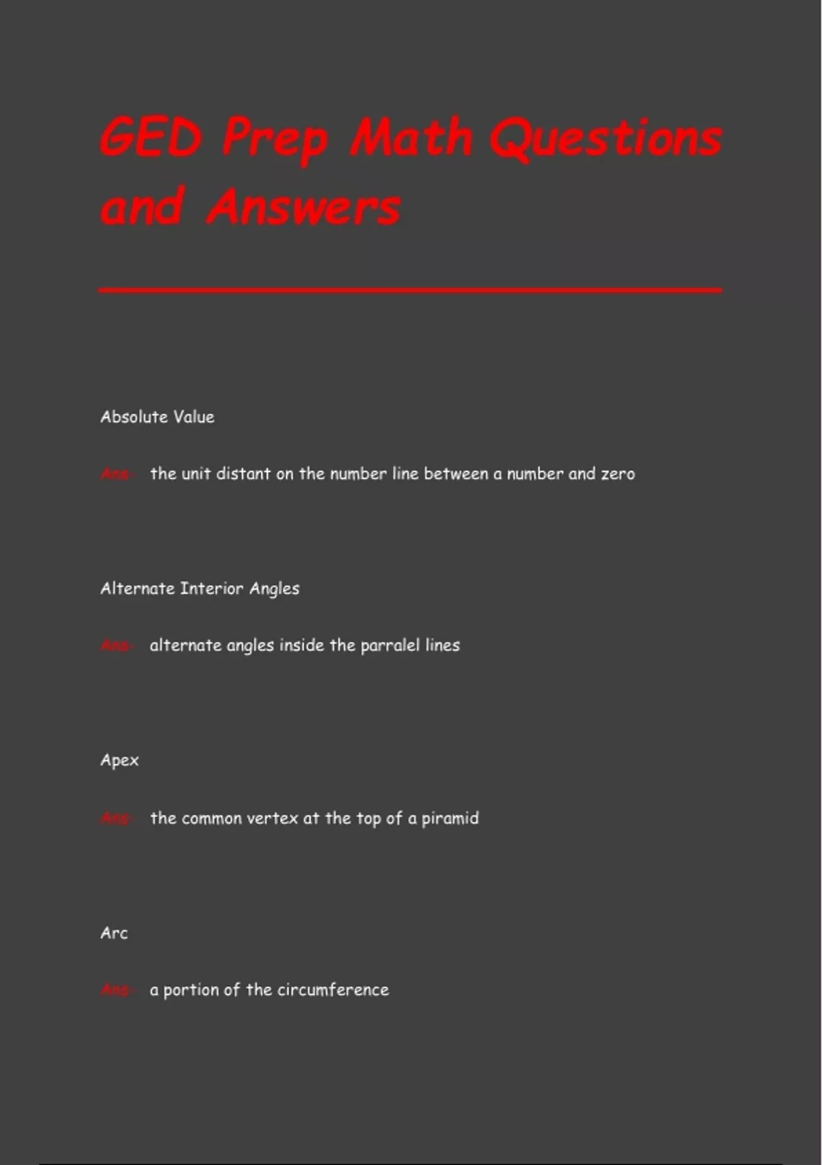 GED Prep Math Questions and Answers - GED - Stuvia US