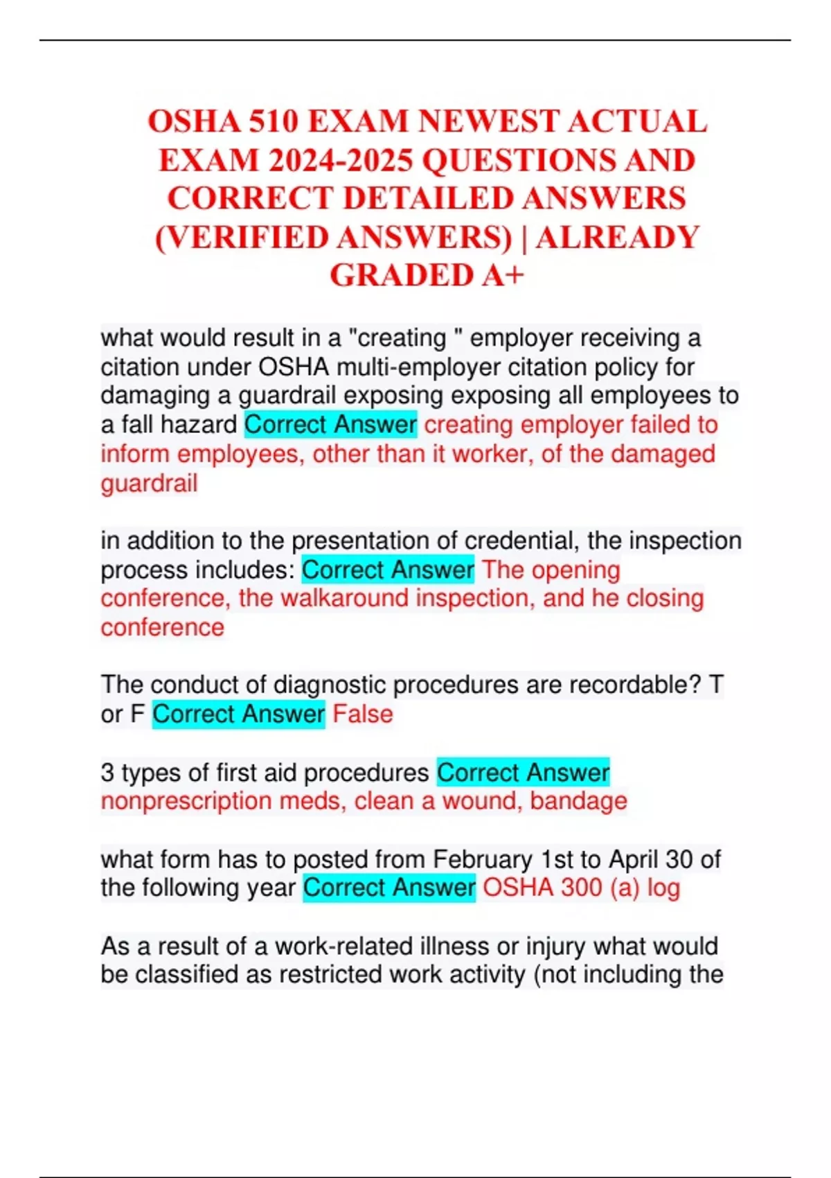 OSHA 510 EXAM BUNDLE COMPILATION - Stuvia US