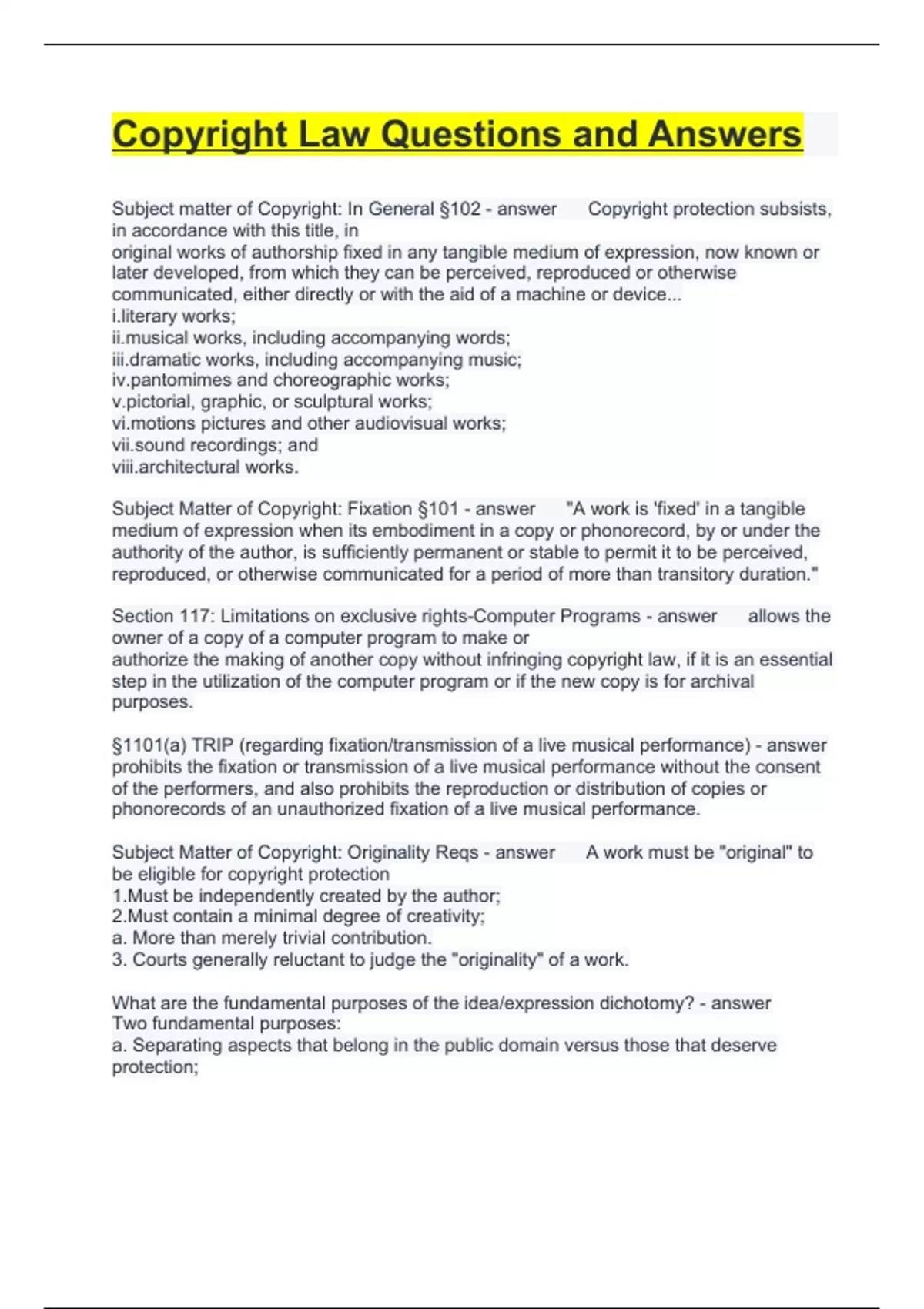 Copyright Law Questions and Answers - Bcia - Stuvia US