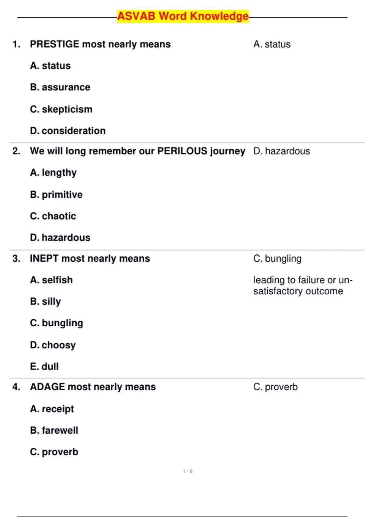 ASVAB Word Knowledge - ASVAB Word Knowledge - Stuvia US