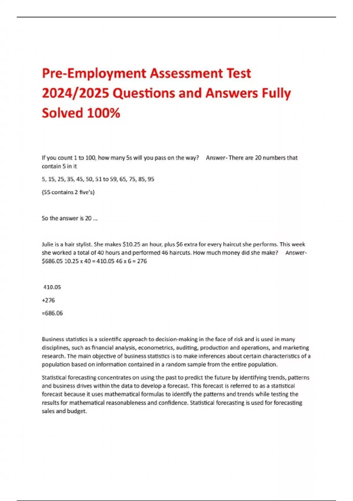 Pre-Employment Assessment Test 2024/2025 Questions and Answers Fully ...