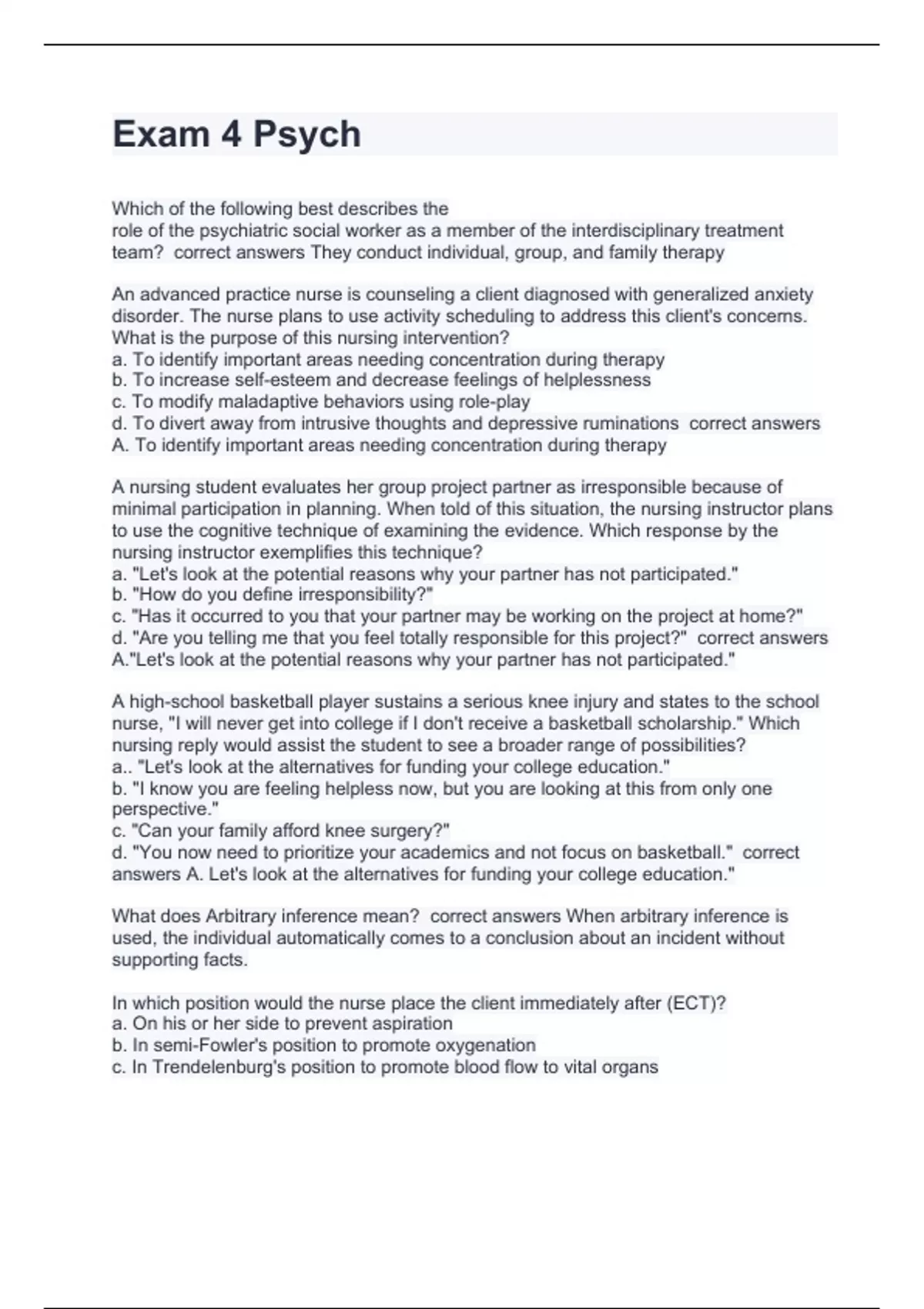 Exam 4 Psych EXAM WITH PERFECT ANSWERS 2024 - 9IY7 - Stuvia US