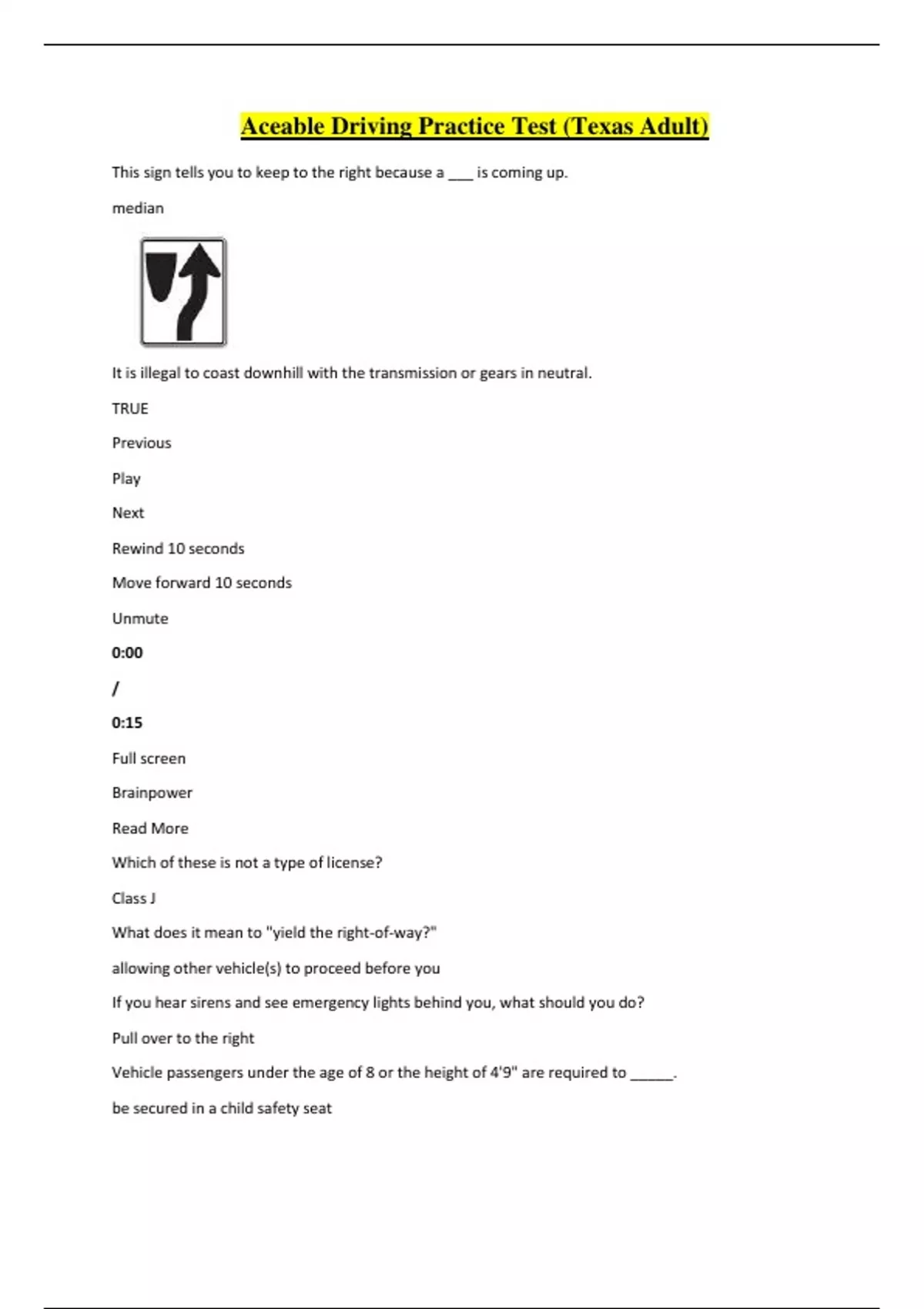 Aceable Driving Practice Test (Texas Adult) - Aceable Driving Practice ...