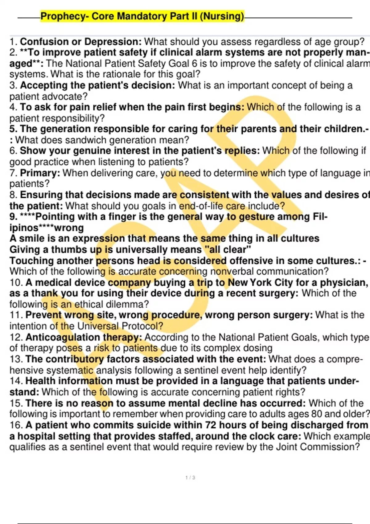 Prophecy- Core Mandatory Part II (Nursing). Complete Solution - NUR ...