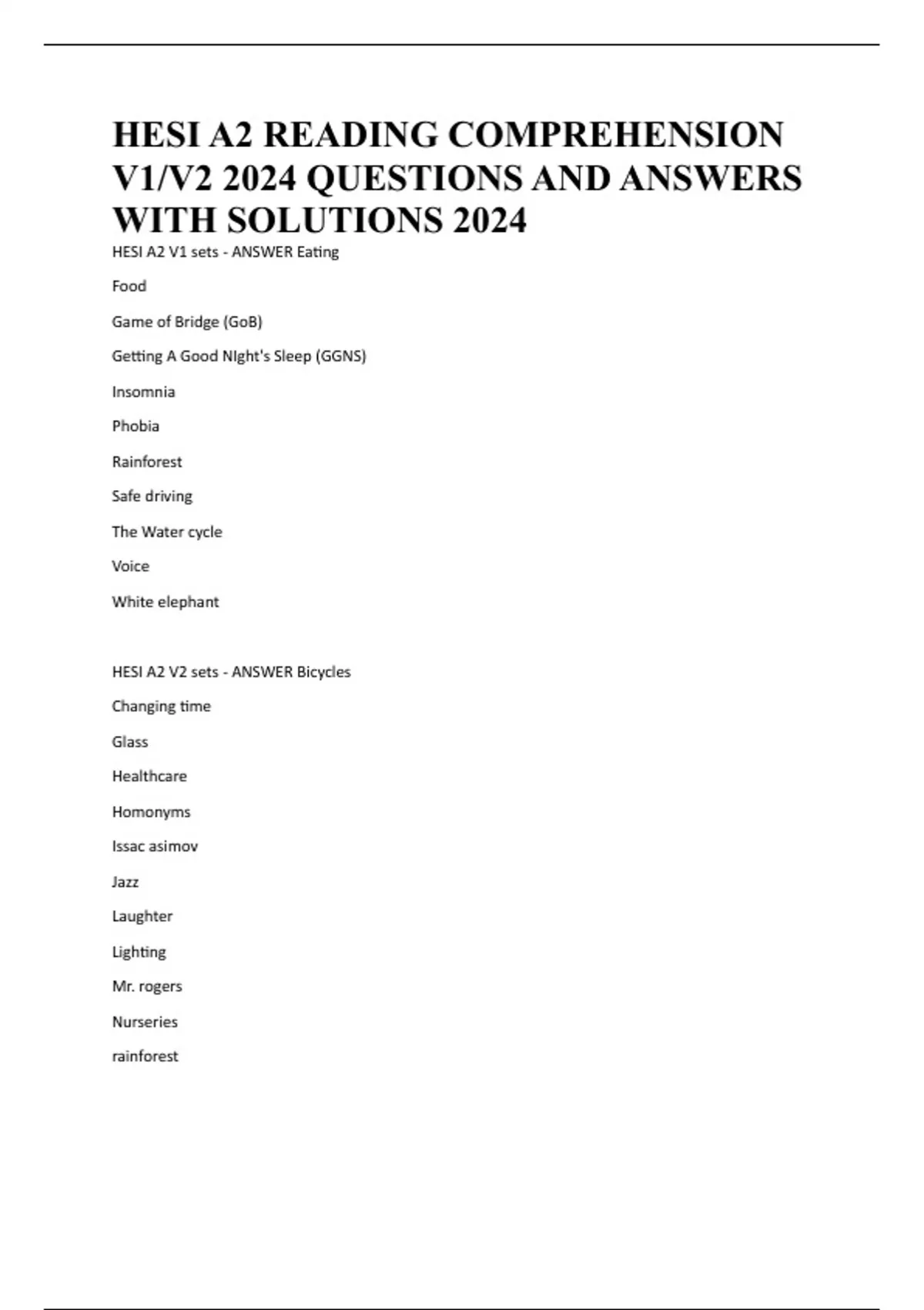 HESI A2 READING COMPREHENSION V1/V2 2024 QUESTIONS AND ANSWERS WITH ...