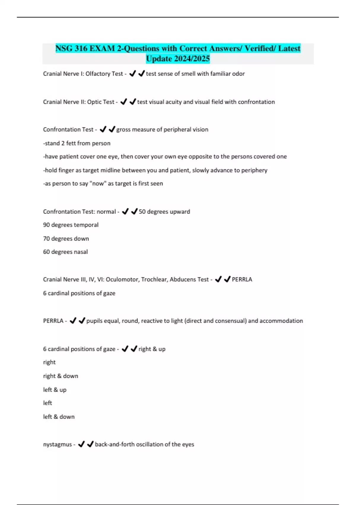 NSG 316 EXAM 2-Questions with Correct Answers/ Verified/ Latest Update ...