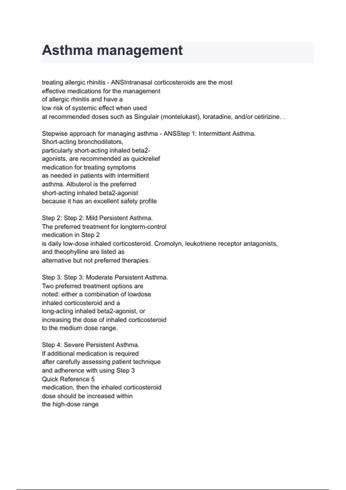 Asthma management questions and answers rated A+ 2024/2025 - ABFM ...