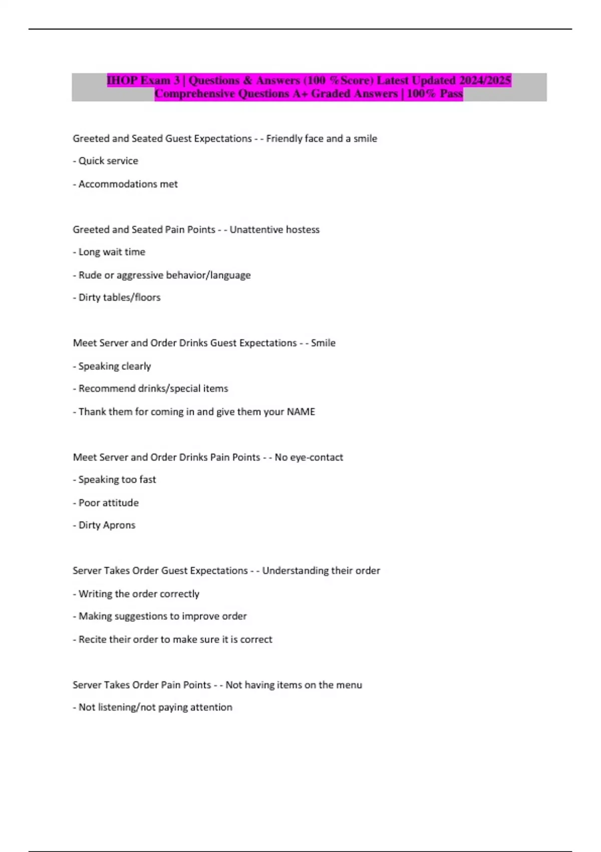Ihop Exam 3 Questions And Answers 100 Score Latest Updated 2024 2025 Comprehensive Questions