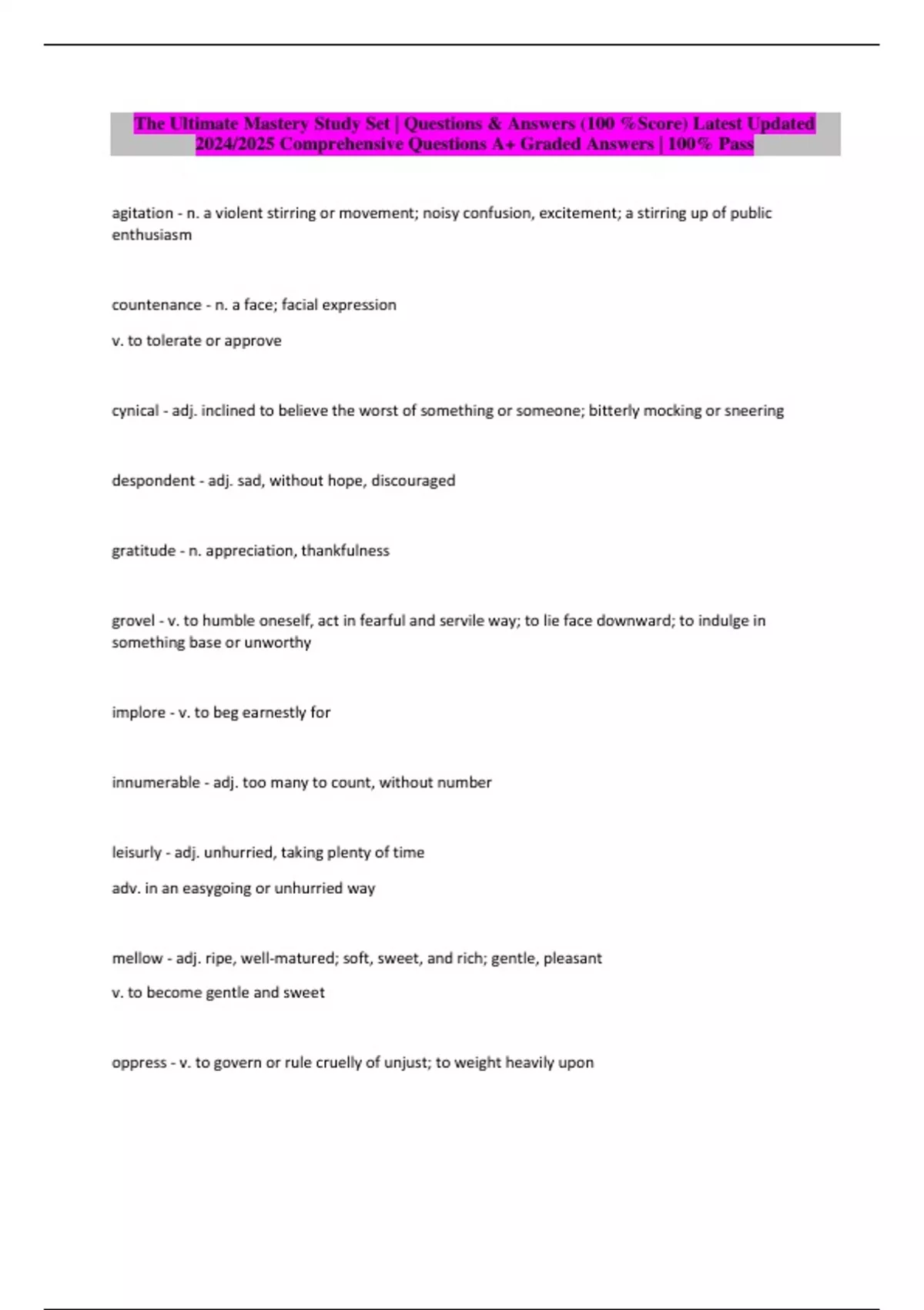 The Ultimate Mastery Study Set | Questions & Answers (100 %Score ...