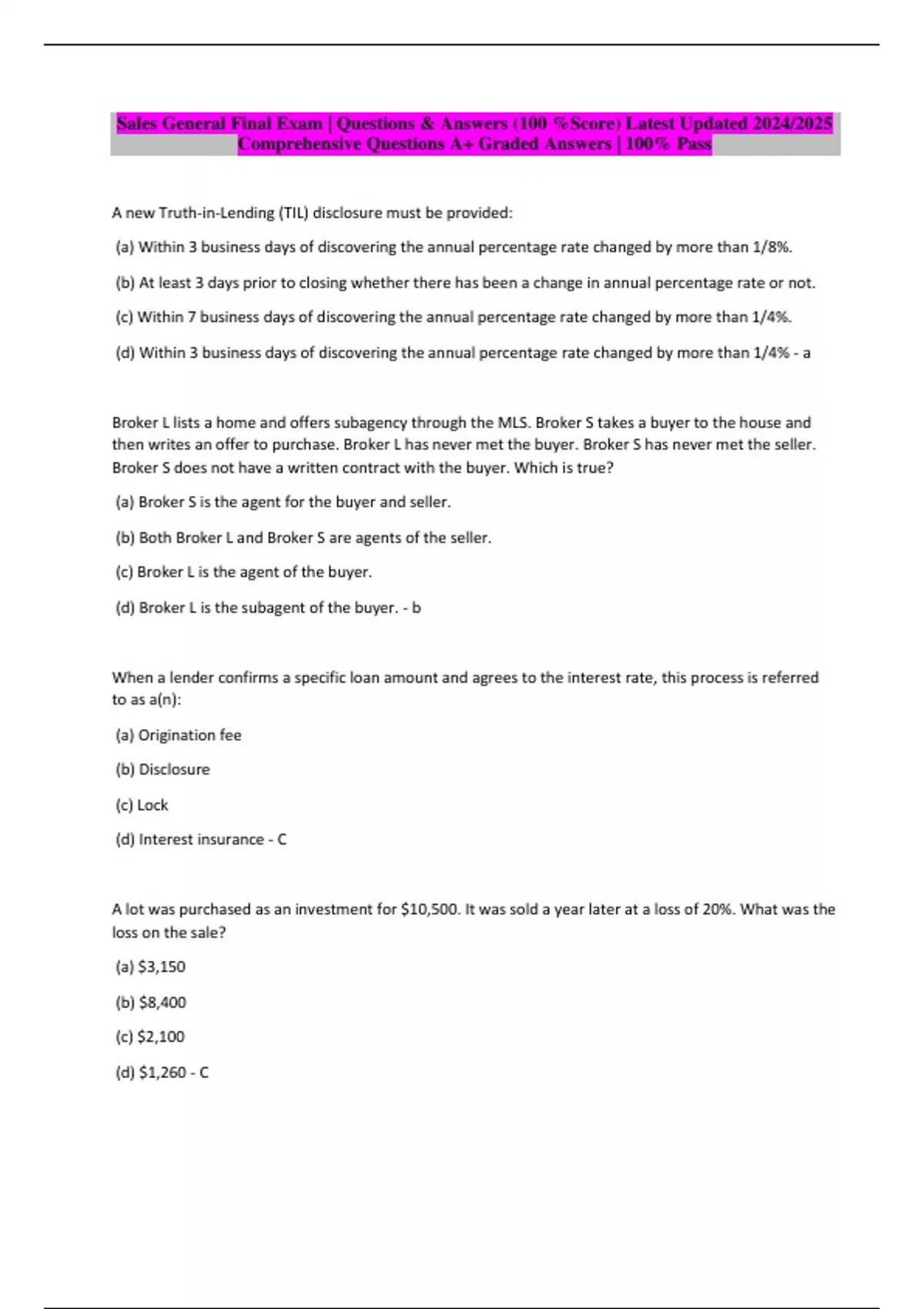 Sales General Final Exam | Questions & Answers (100 %Score) Latest ...