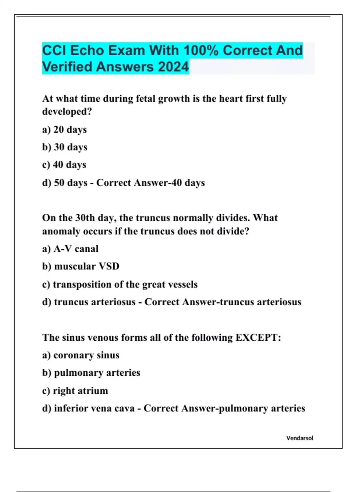 CCI Echo Exam With 100% Correct And Verified Answers 2024 - CCI Echo ...