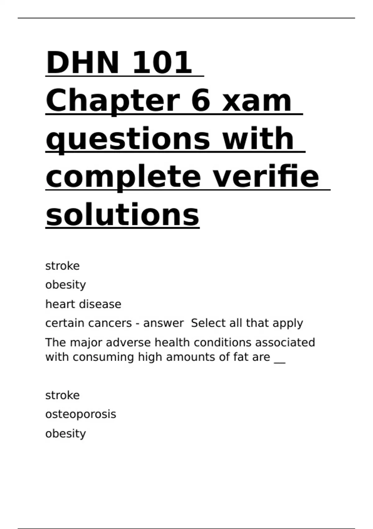 DHN 101 Chapter 6 xam questions with complete verifie solutions. - Dh ...