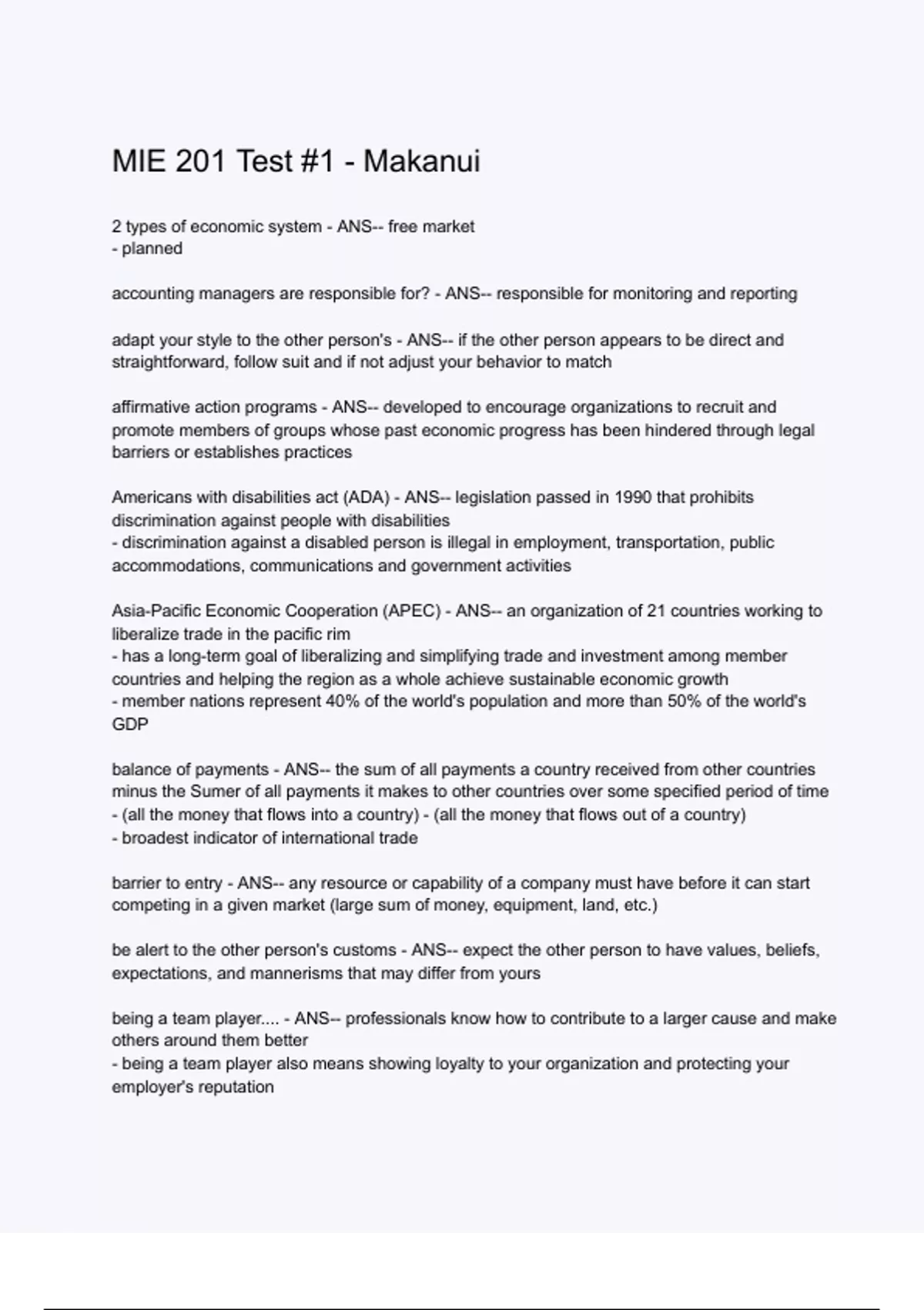 MIE 201 Test -1 - Makanui Questions and Correct Answers (elaborations ...