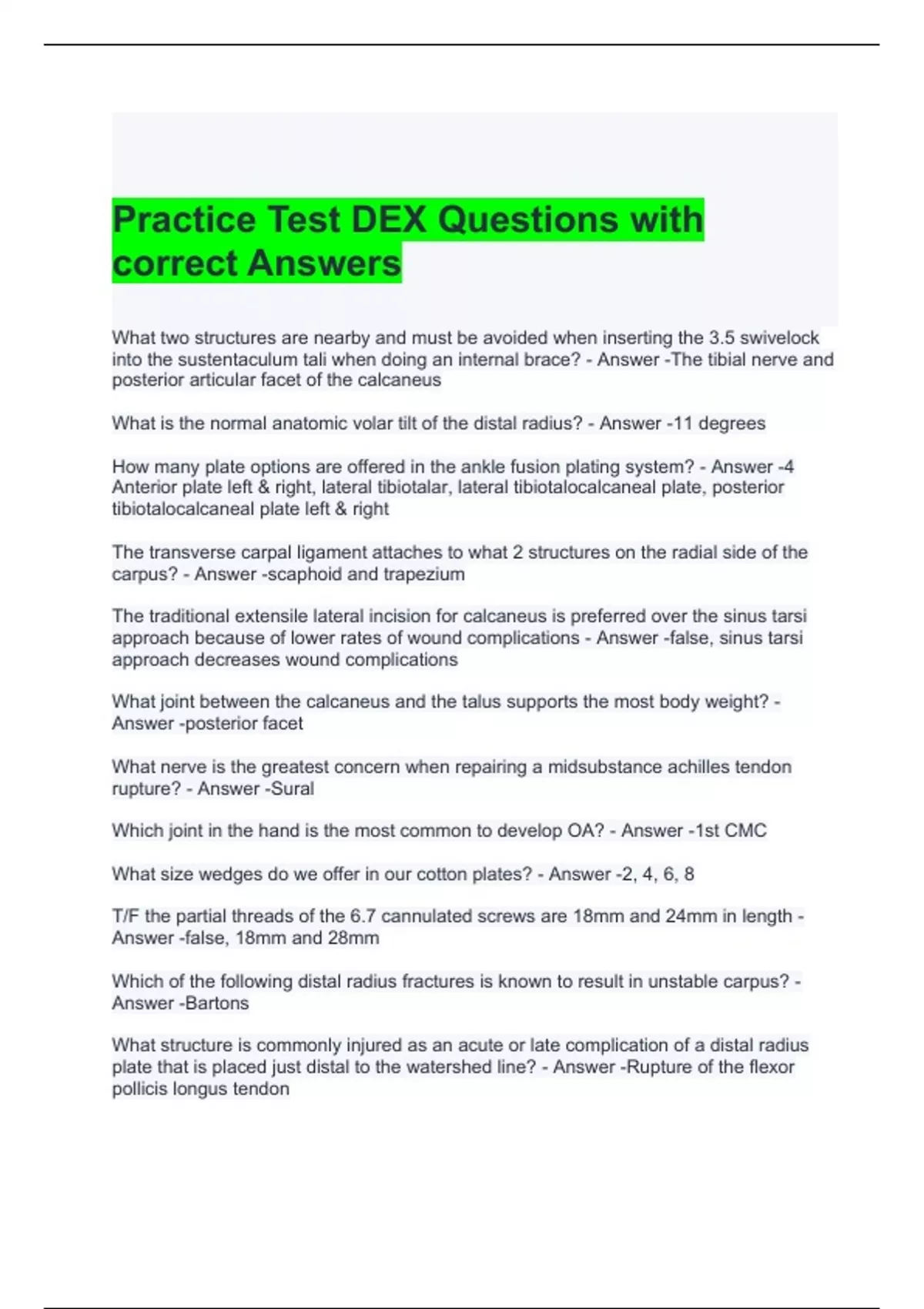 Practice Test DEX Questions with correct Answers 2024 - DEX - Stuvia US
