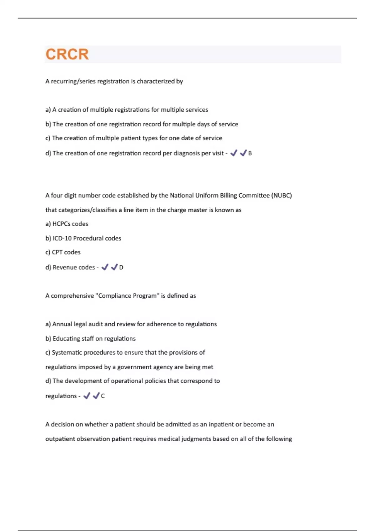 CRCR Latest Updated 2024/2025 Actual Questions and Answers Fully Solved ...