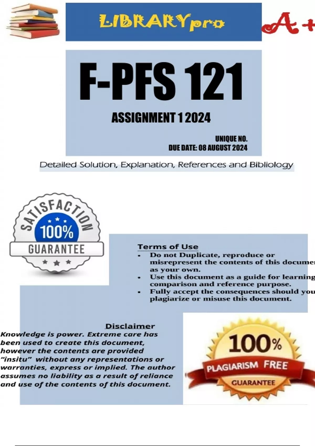 F-PFS 121 Assignment 1 Full Solutions 2024 - DUE 8 August 2024 - PROFESSIONAL STUDIES IN THE ...