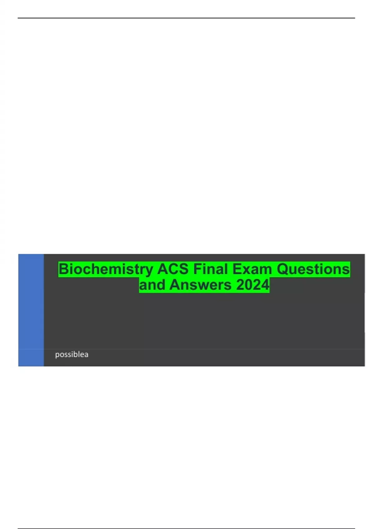 Biochemistry ACS Final Exam Questions and Answers 2024 - Biochemistry ...