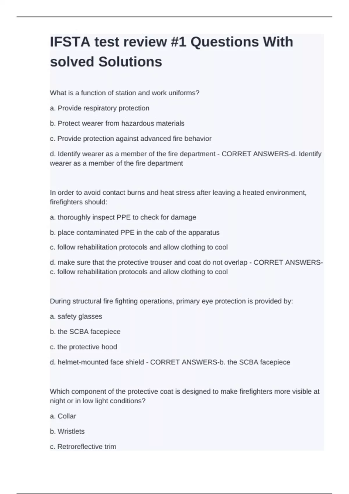 IFSTA test review #1 Questions With solved Solutions - IFSTA - Stuvia US