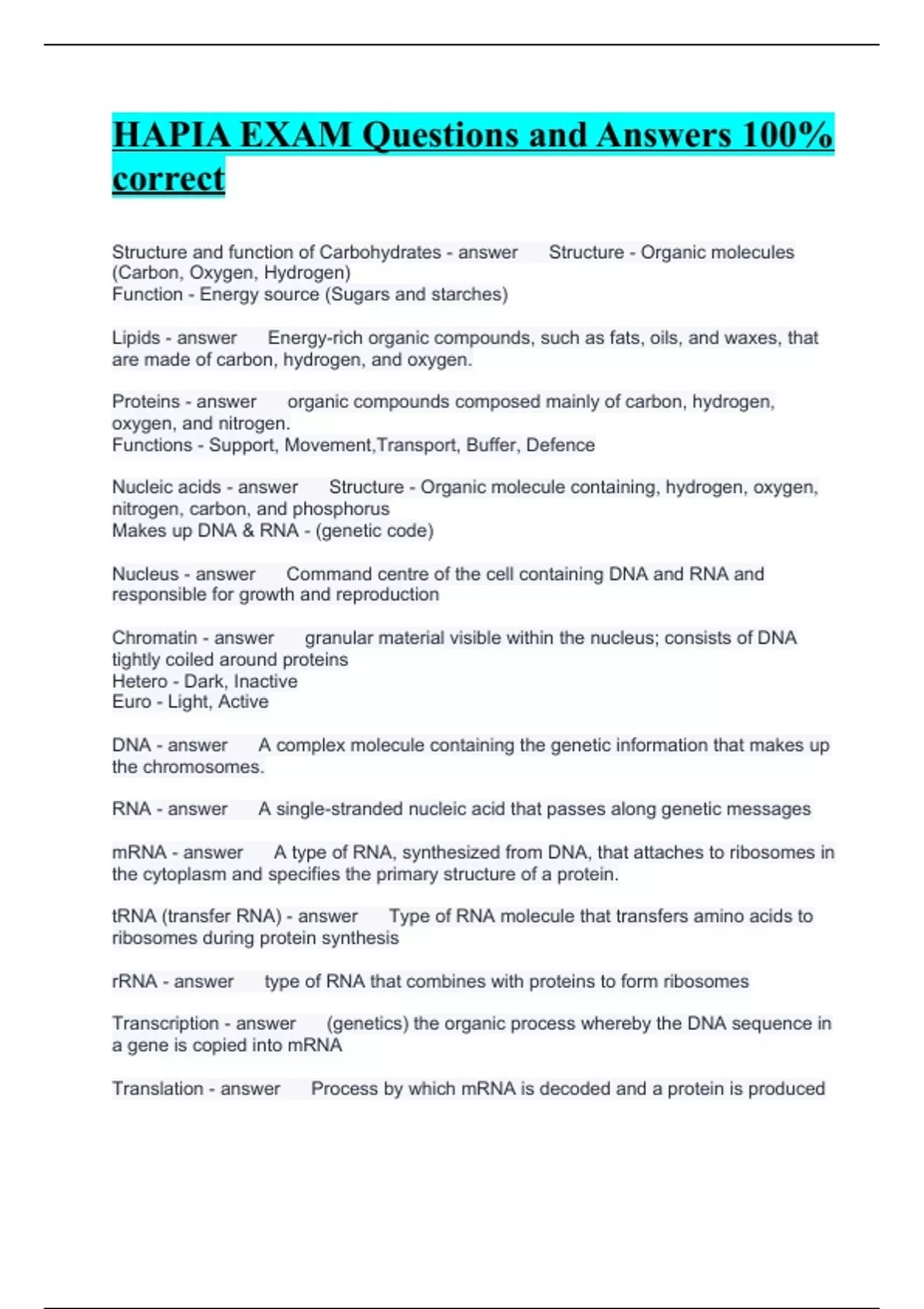 HAPIA EXAM Questions and Answers 100% correct - Bcia - Stuvia US