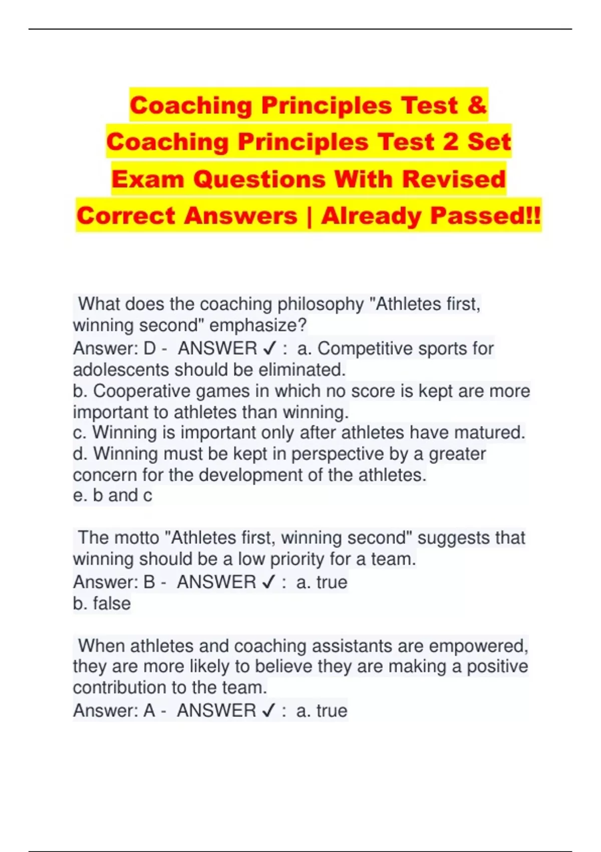 Coaching Principles Test & Coaching Principles Test 2 Set Exam ...