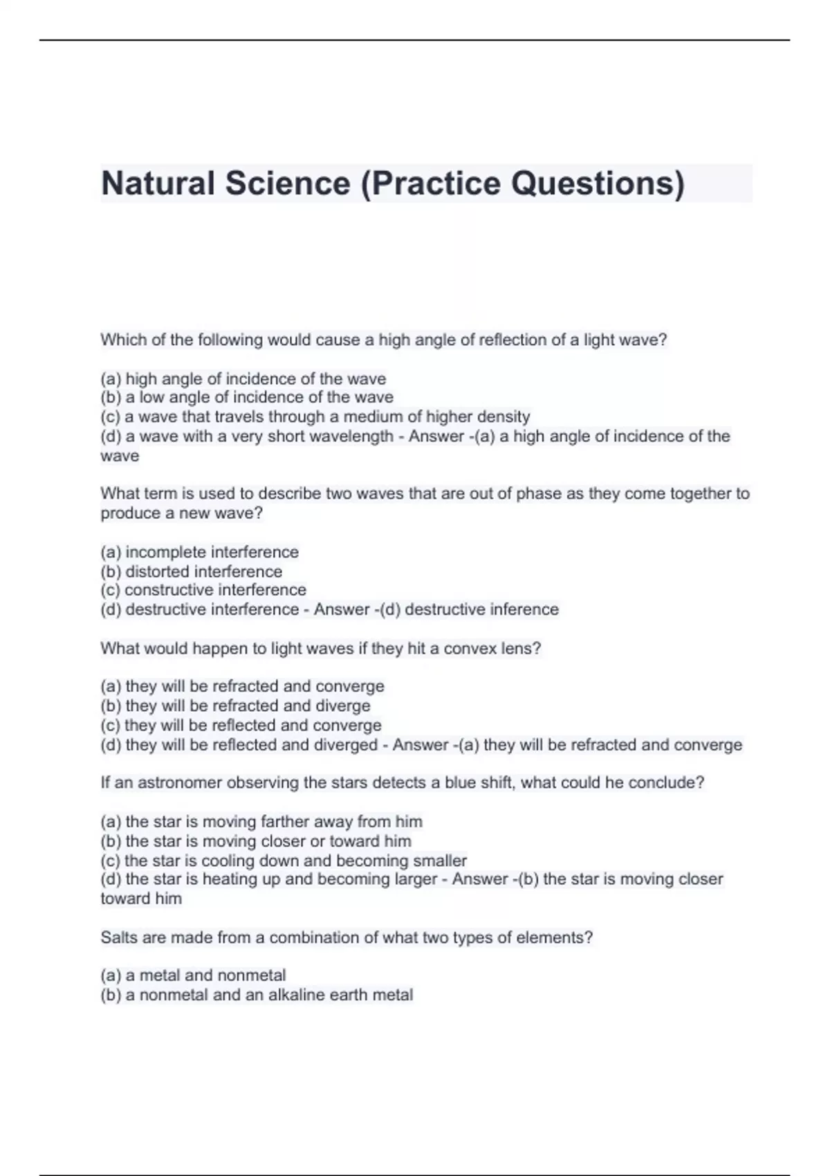 Natural Science Practice Questions and Answers - Natural Science ...