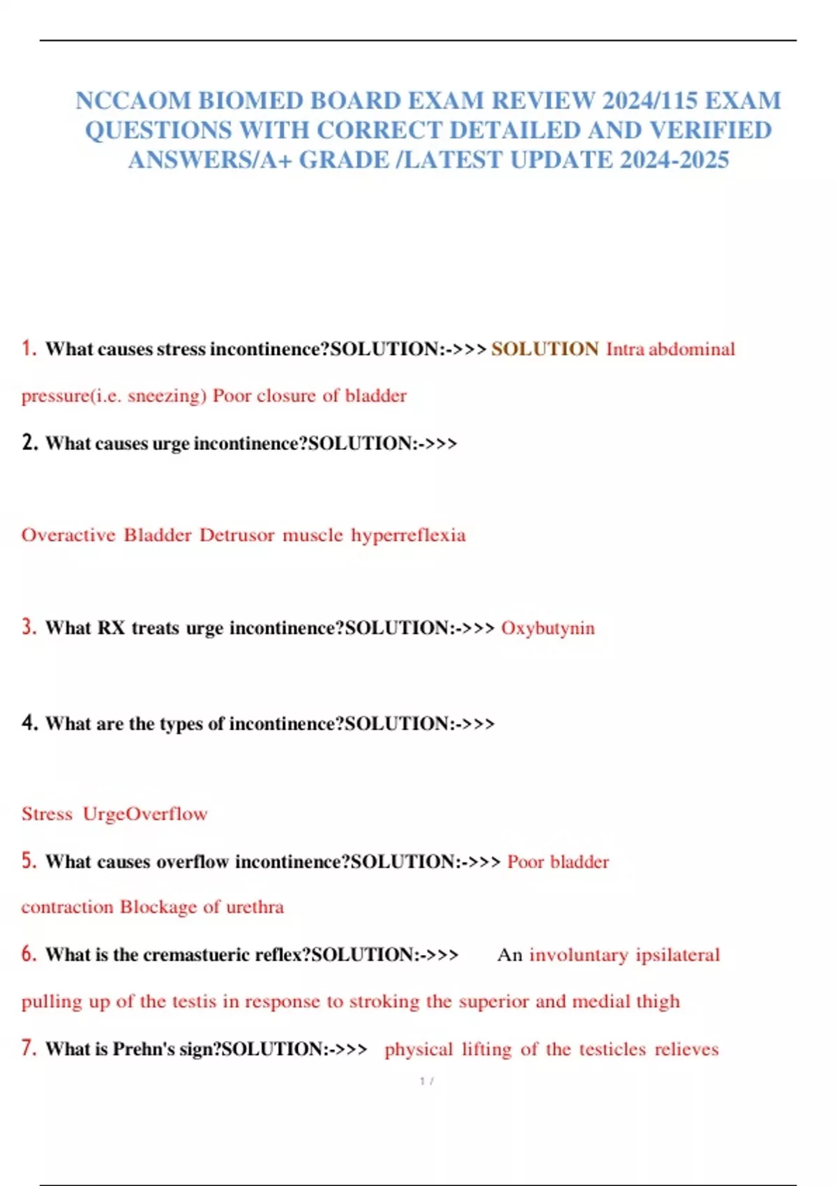NCCAOM BIOMED BOARD EXAM REVIEW 2024/115 EXAM QUESTIONS WITH CORRECT ...